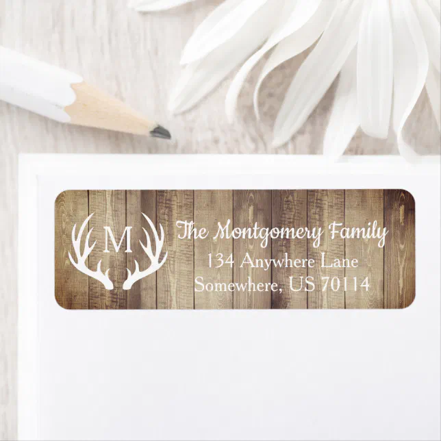 Rustic Farmhouse Country Deer Antlers Wood Planks Label | Zazzle