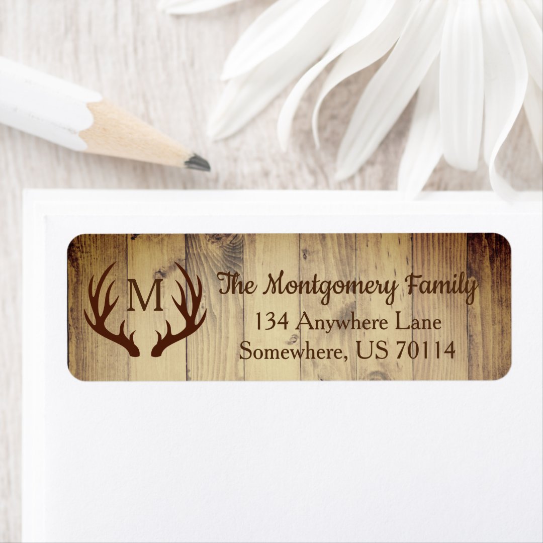 Rustic Farmhouse Country Wood Deer Antlers Label | Zazzle
