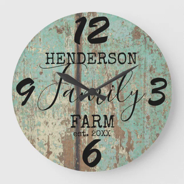 Rustic Farmhouse Country Wooden Distressed Family Large Clock | Zazzle