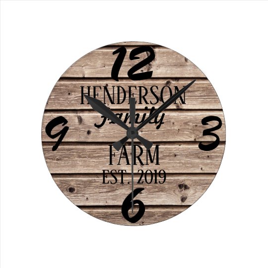 Rustic Farmhouse Country Wooden Wood Grain Custom Round Clock | Zazzle.com