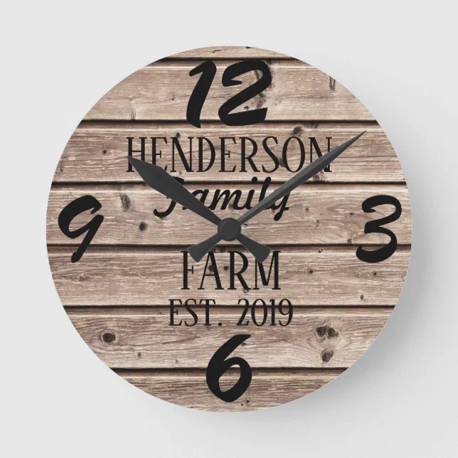 Rustic Farmhouse Country Wooden Wood Grain Custom Round Clock | Zazzle