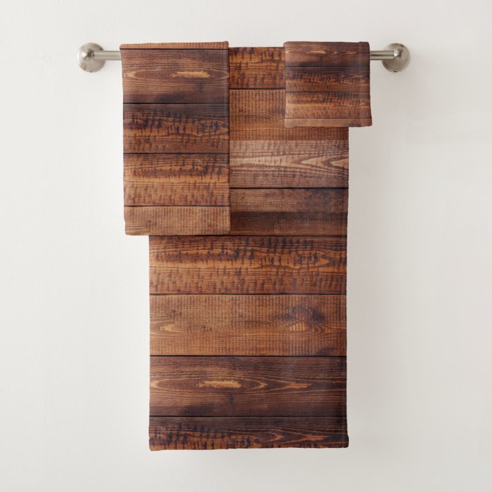 Rustic Farmhouse Dark Brown Barn Wood Planks Bath Towel Set | Zazzle.com