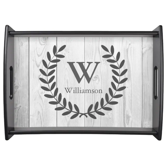 Rustic Farmhouse Elegant Gray Laurels Monogram Serving Tray Zazzle