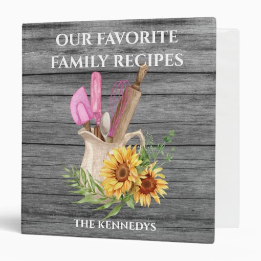 Rustic Farmhouse Family Recipe Cookbook Gray Wood 3 Ring Binder | Zazzle