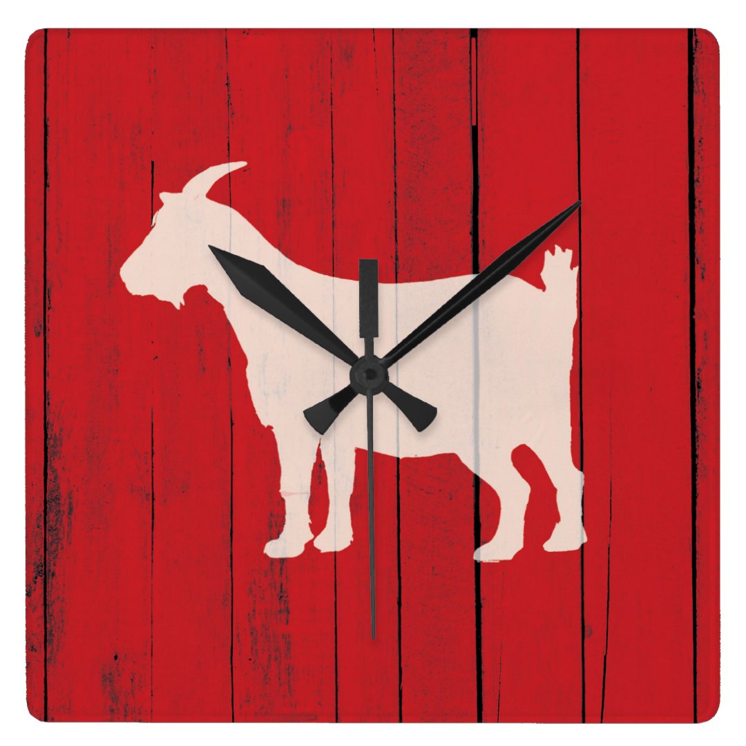 Rustic Farmhouse Goat Red Wood Panel Square Wall Clock | Zazzle