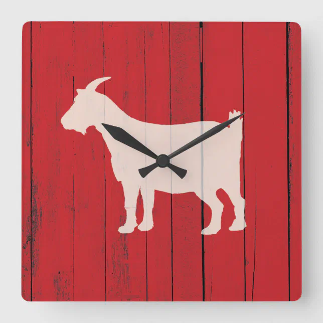 Rustic Farmhouse Goat Red Wood Panel Square Wall Clock | Zazzle