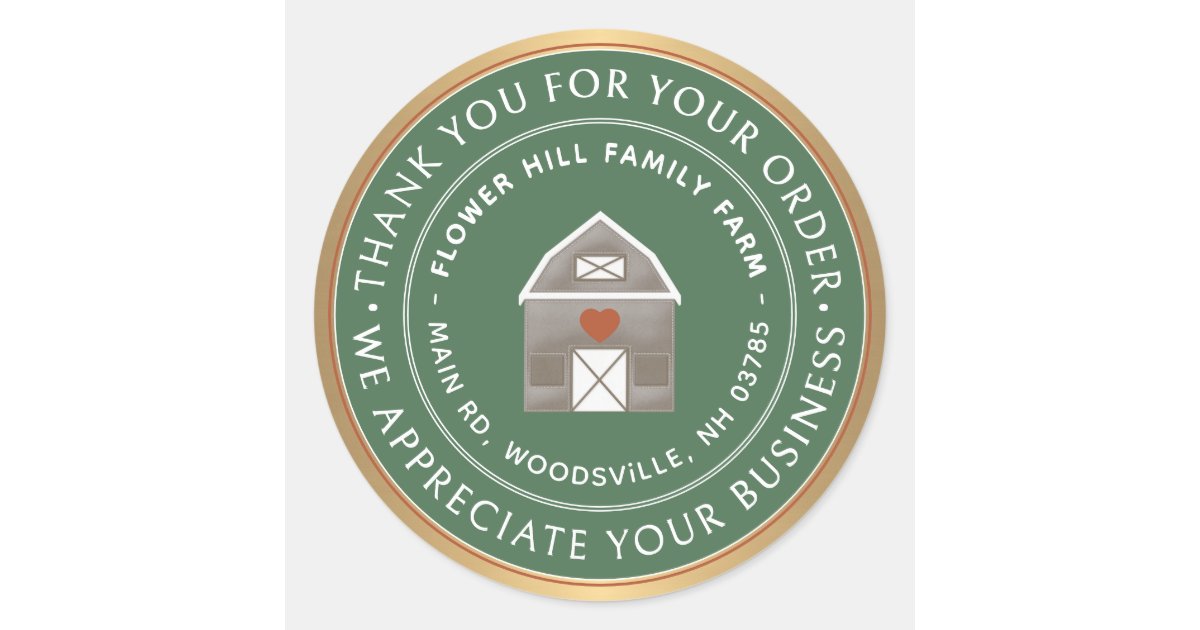 Rustic Farmhouse Gold Border Thank You Sticker | Zazzle
