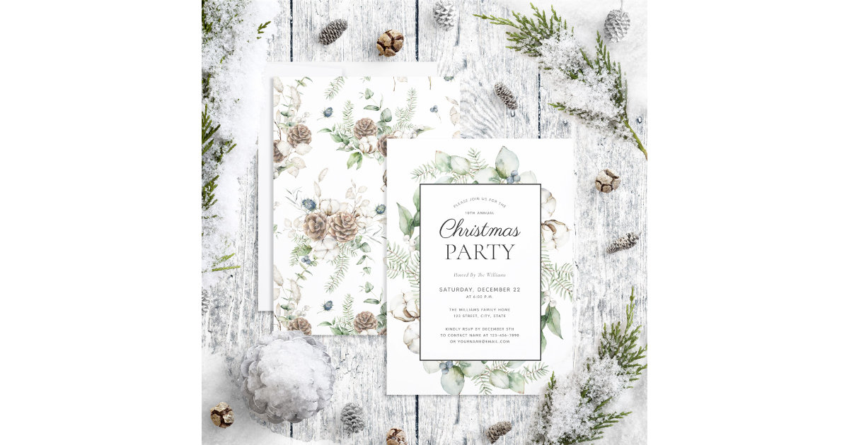 Rustic Farmhouse Greenery Christmas Party Invitation | Zazzle
