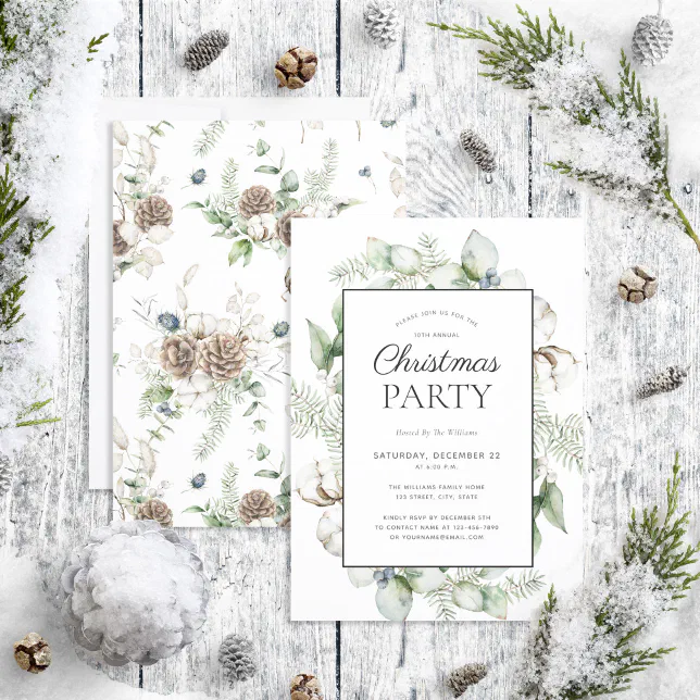 Rustic Farmhouse Greenery Christmas Party Invitation | Zazzle