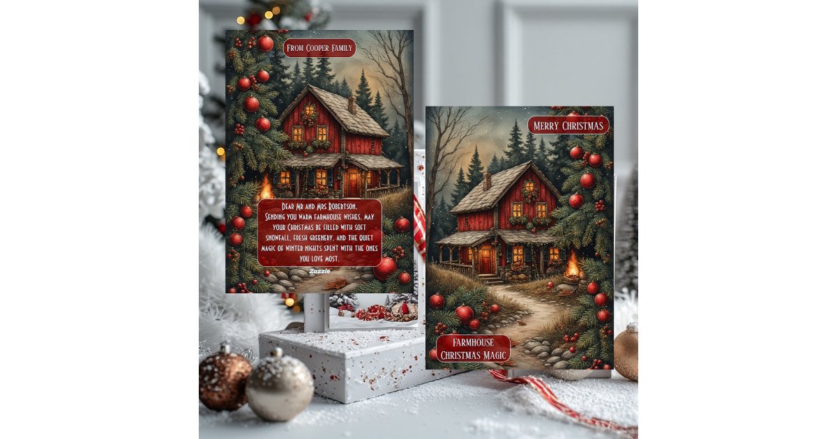 Rustic Farmhouse Magic Christmas Cottage Burlap Holiday Card | Zazzle