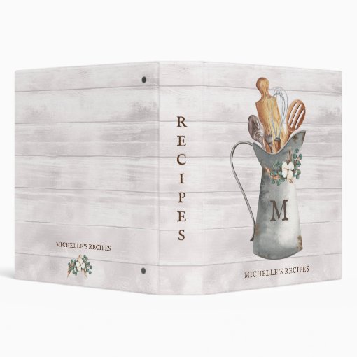 Rustic Farmhouse Monogram Kitchen Recipe 3 Ring Binder | Zazzle