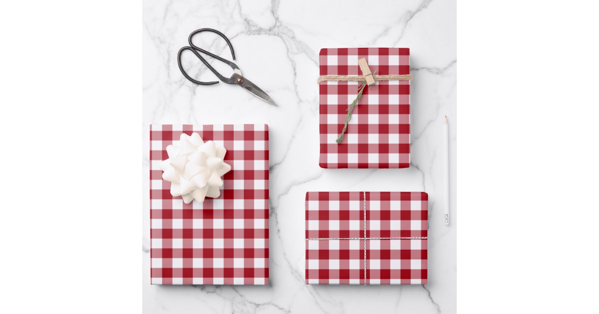 Rustic Farmhouse Red Checks Pattern Wrapping Paper Sheets | Zazzle