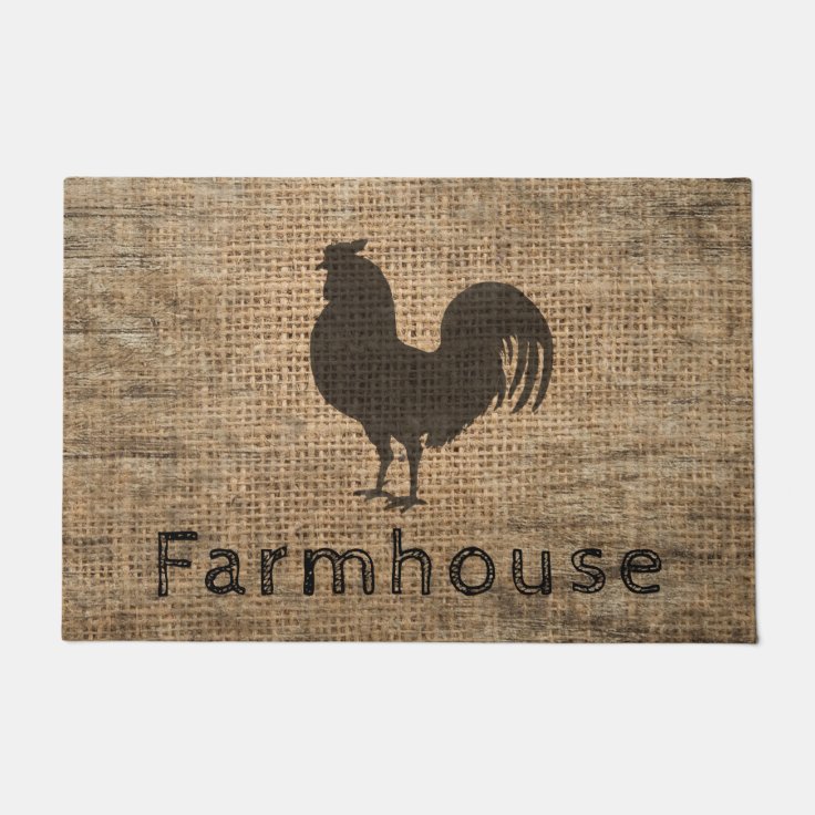 Rustic Farmhouse Rooster Country Rustic Burlap Doormat | Zazzle