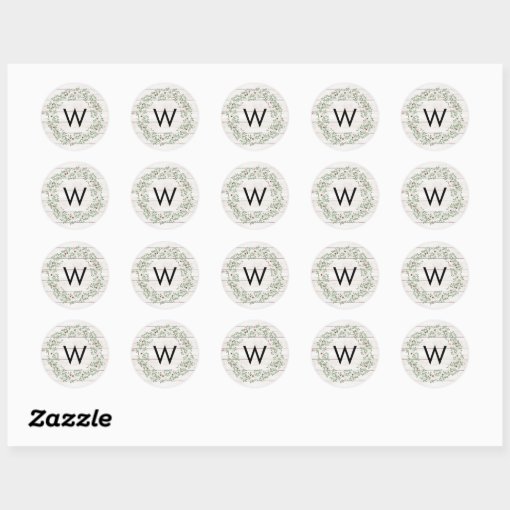 Rustic Farmhouse Shiplap with Wreath | Monogram Classic Round Sticker ...
