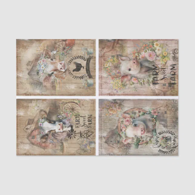 Rustic Farmhouse Spring Barn Animals Collage Tissue Paper | Zazzle