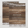 Rustic Farmhouse String Lights Lace Wood Wedding Invitation | Zazzle