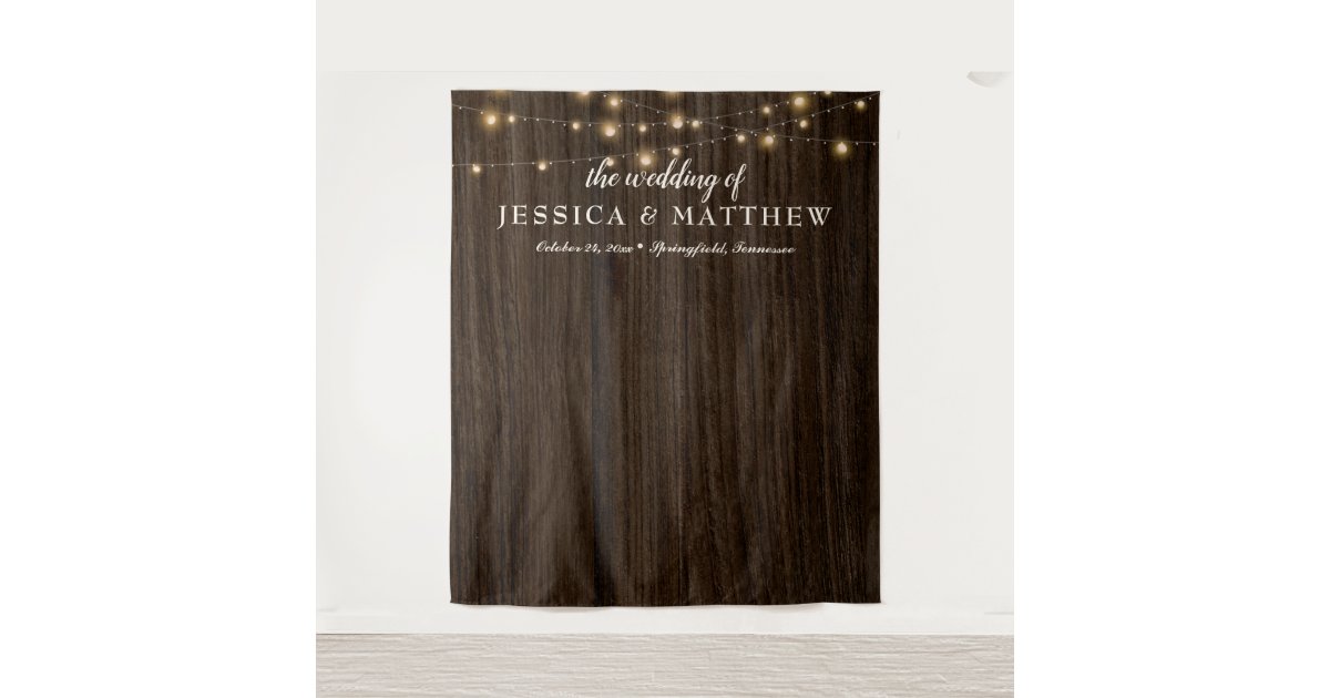 Rustic Farmhouse Twinkling Lights Wedding Backdrop | Zazzle
