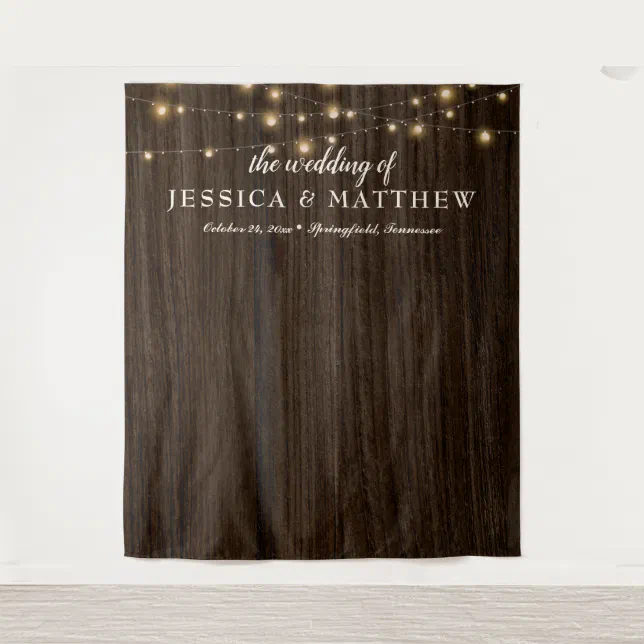 Rustic Farmhouse Twinkling Lights Wedding Backdrop | Zazzle