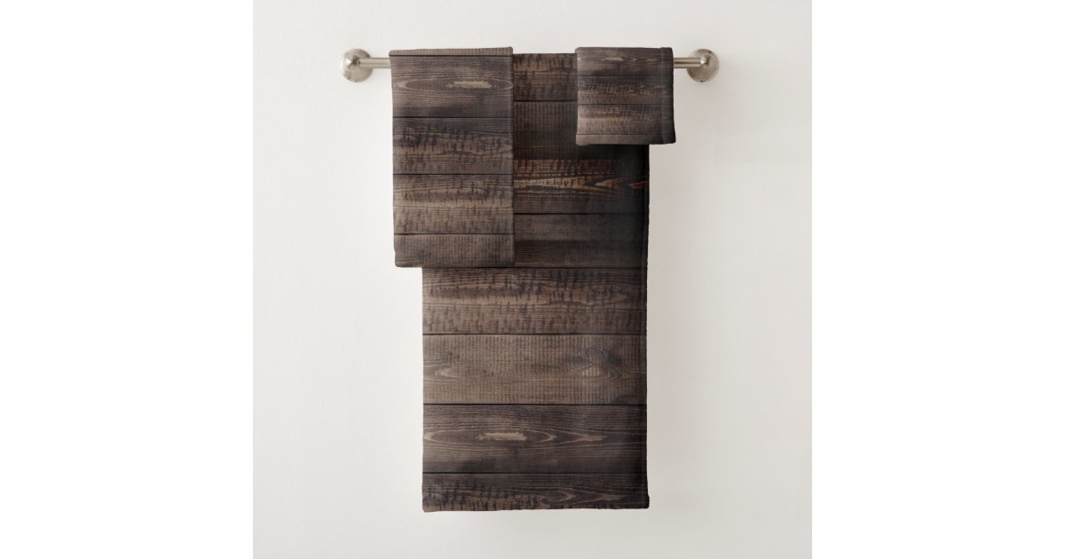 Rustic Farmhouse Vintage Dark Barn Wood Planks Bath Towel Set | Zazzle