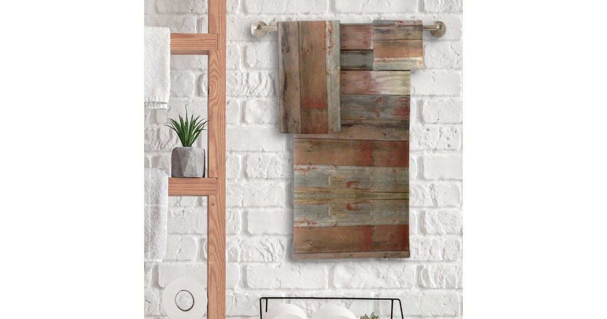 Rustic farmhouse western country barn wood bath towel set | Zazzle