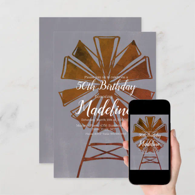 Rustic Farmhouse Windmill 50th Birthday Invitation | Zazzle