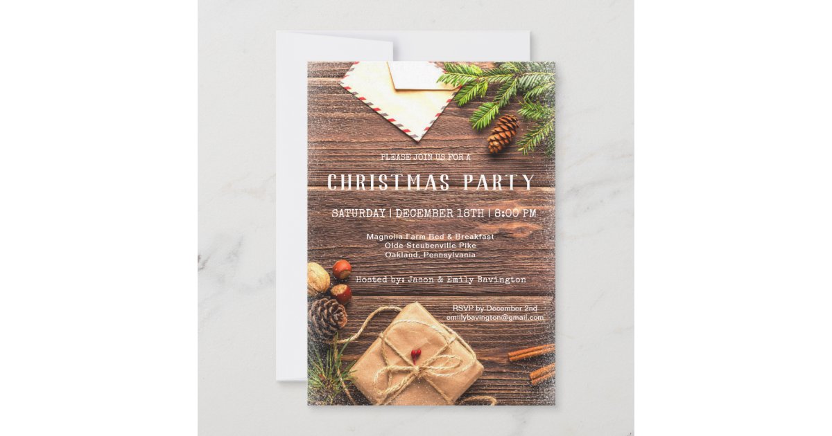 Rustic Farmhouse Wood Christmas Party Invitation | Zazzle