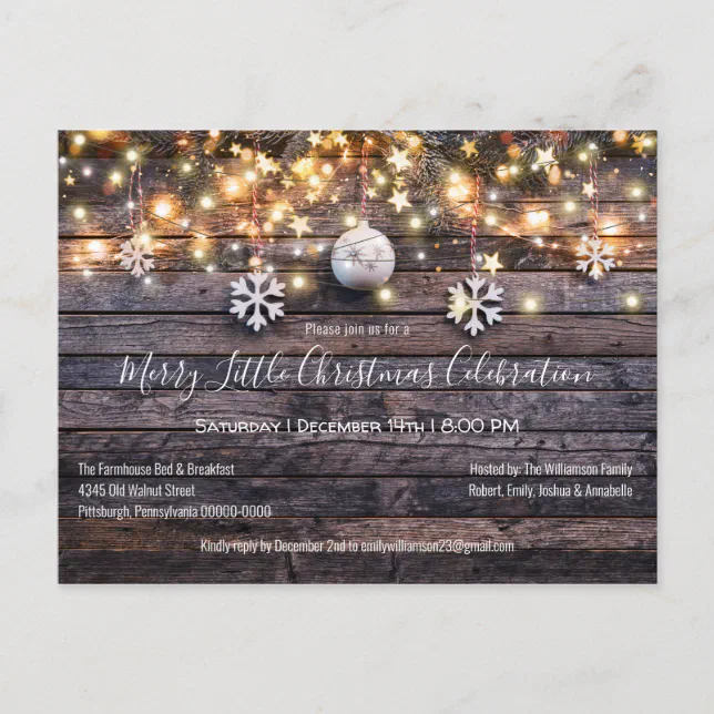 Rustic Farmhouse Wood & Stars Christmas Party Invitation Postcard | Zazzle