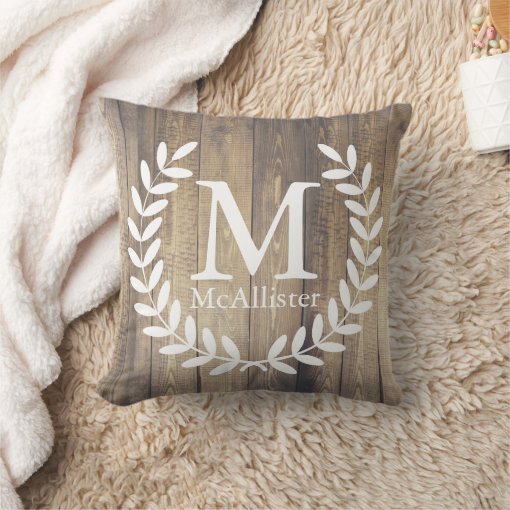 Rustic Farmhouse Wood White Laurels - Personalized Throw Pillow | Zazzle