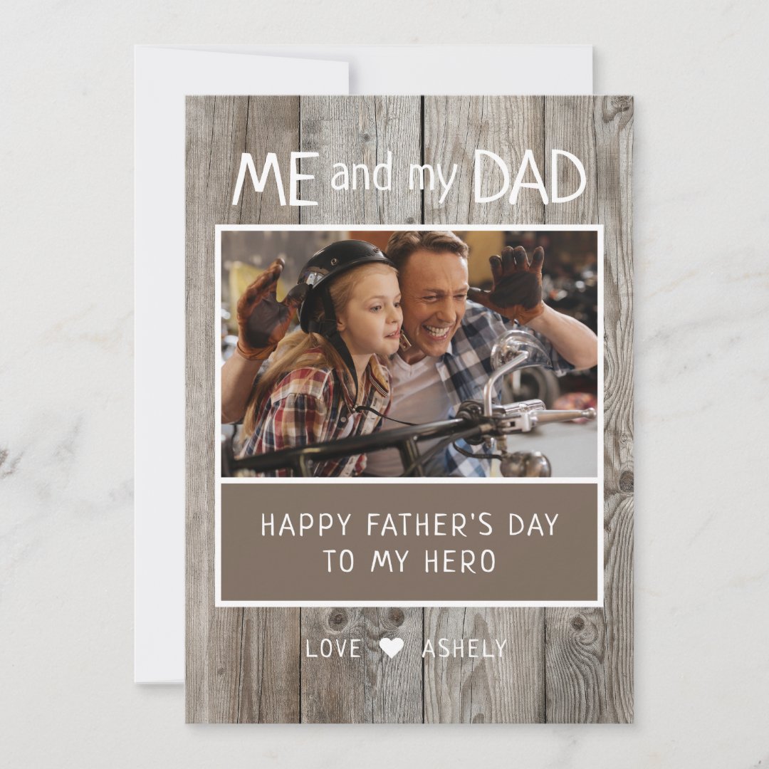 Rustic Father's Day Me and my Dad Photo Flat Holiday Card | Zazzle