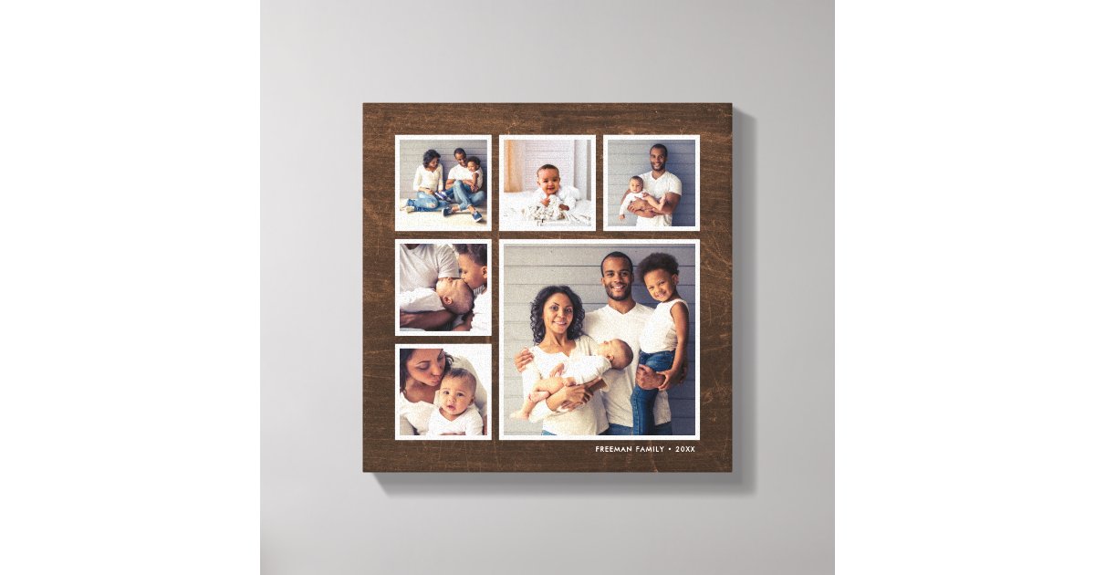 Rustic Faux Barn Wood 6 Square Photo Collage Canvas Print | Zazzle
