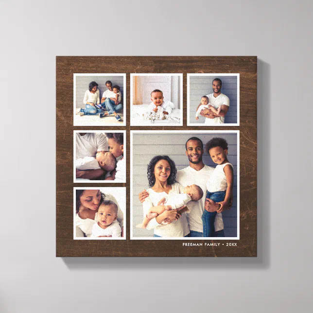Rustic Faux Barn Wood 6 Square Photo Collage Canvas Print | Zazzle