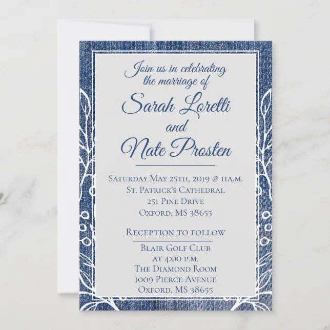 Rustic Faux Jean with Laurel Wedding Invitation | Zazzle