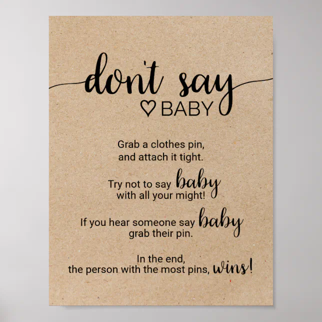 Rustic Faux Kraft Calligraphy Don't Say Baby Sign | Zazzle
