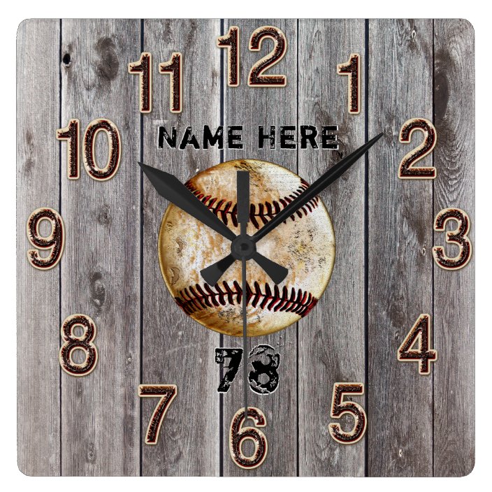Rustic faux Wood Personalized Baseball Clock | Zazzle.com