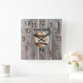 Rustic faux Wood Personalized Baseball Clock | Zazzle