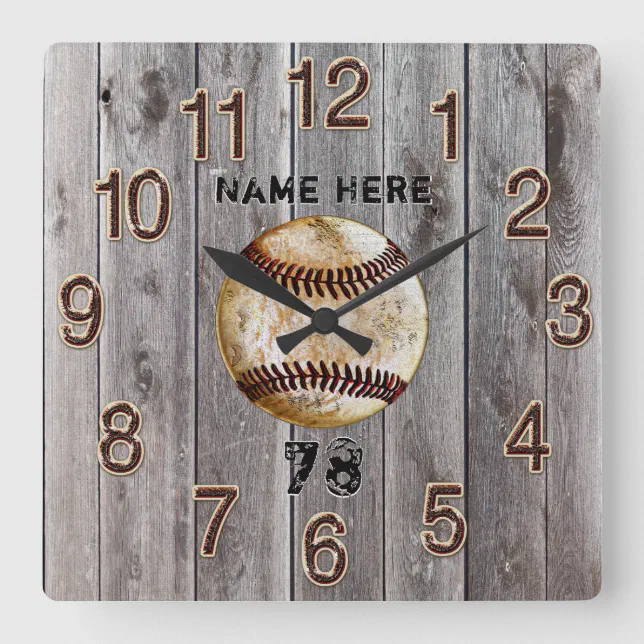 Rustic faux Wood Personalized Baseball Clock | Zazzle