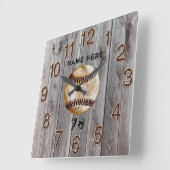 Rustic faux Wood Personalized Baseball Clock | Zazzle