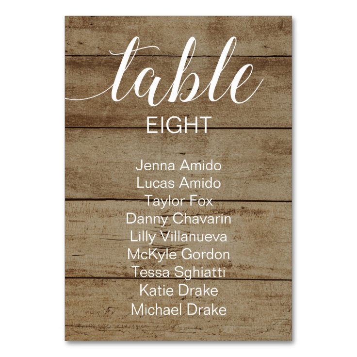 Rustic Faux Wood Wedding Seating Chart Cards | Zazzle