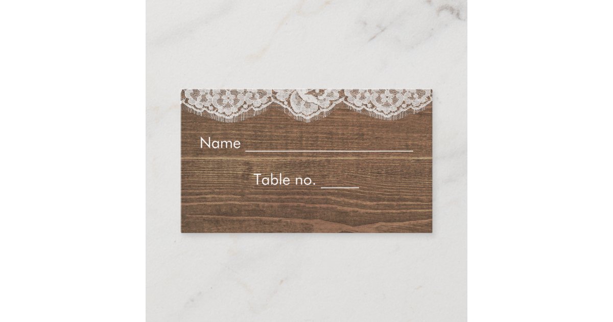 Rustic Faux Wood with Lace Place Card | Zazzle