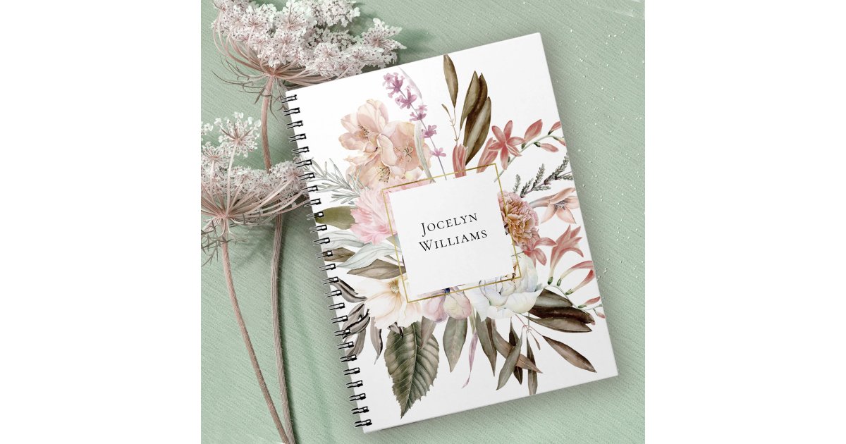 Rustic Feminine Floral Wildflowers with Name Notebook | Zazzle