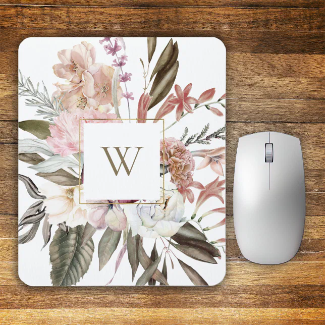 Rustic Feminine Wildflowers with Monogram Mouse Pad | Zazzle