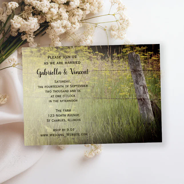 Rustic Fence Post and Wildflowers Country Wedding Invitation | Zazzle