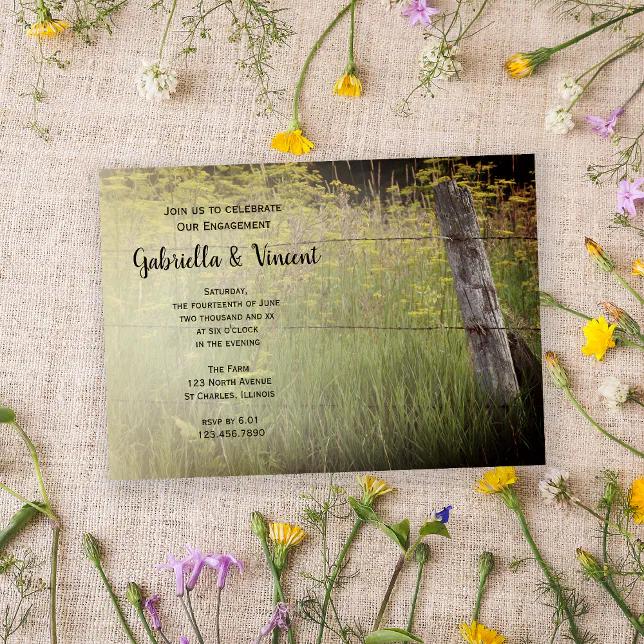 Rustic Fence Post Country Engagement Party Invitation | Zazzle