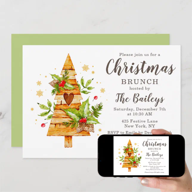 Rustic Festive Christmas Holiday Christmas Brunch Invitation | Zazzle