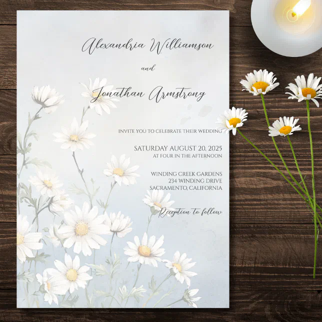 Rustic Field of Daisies on Pale Blue Wedding Invitation | Zazzle