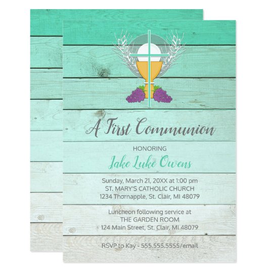 Rustic First Communion Invitation - Blue | Zazzle.com