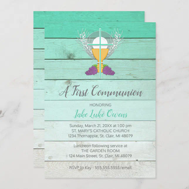 Rustic First Communion Invitation - Blue | Zazzle
