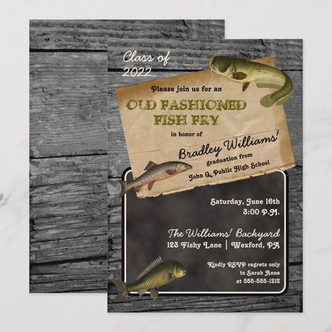 Rustic Fish Fry Graduation Backyard Cookout Party Invitation | Zazzle