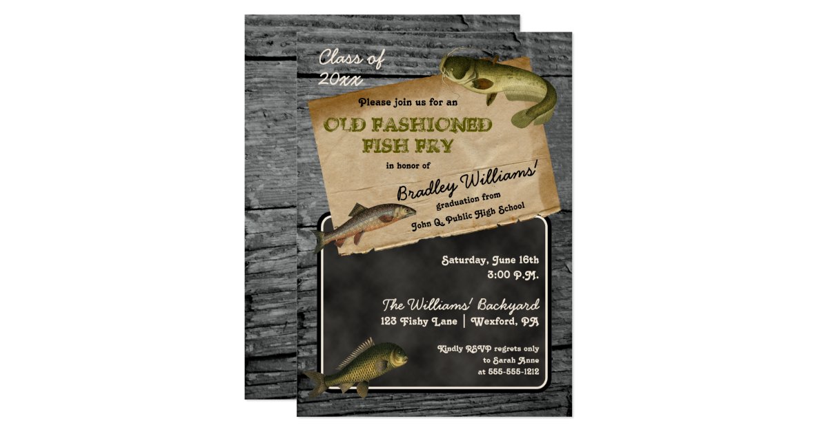 Rustic Fish Fry Graduation Backyard Cookout Party Invitation | Zazzle.com