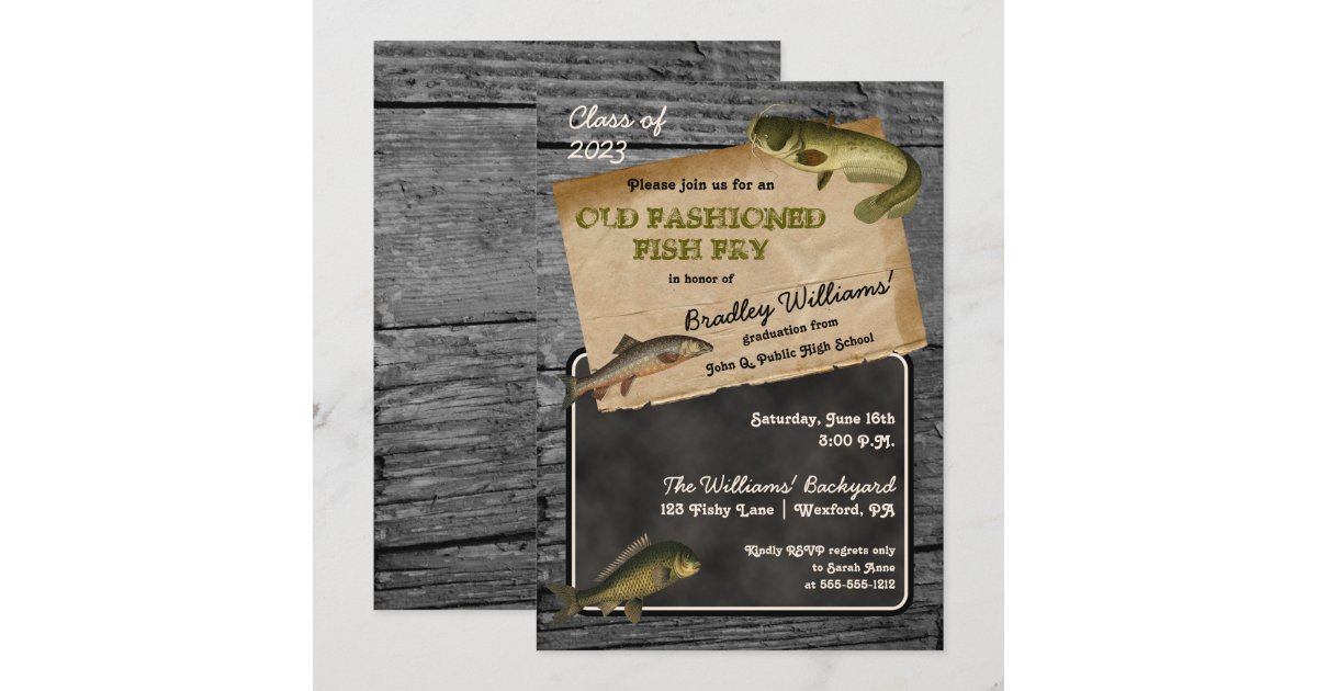 Rustic Fish Fry Graduation Backyard Cookout Party Invitation | Zazzle